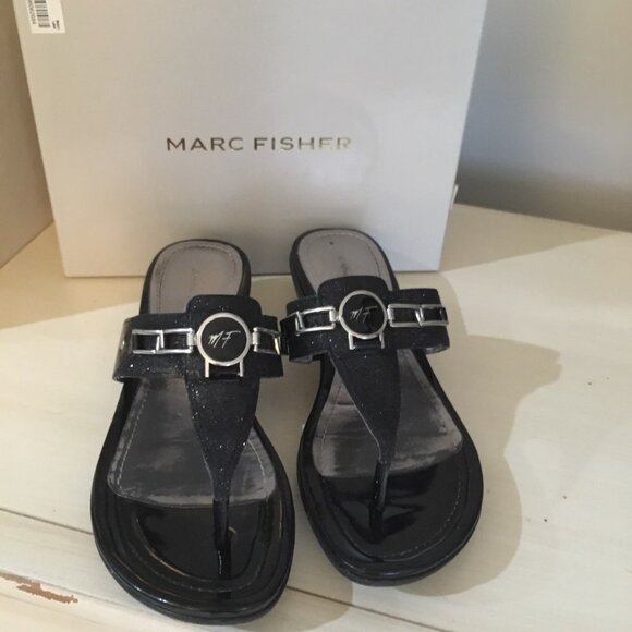 Marc Fisher | Shoes | Marc Fisher Black Multi Texture Sandals Worn A ...